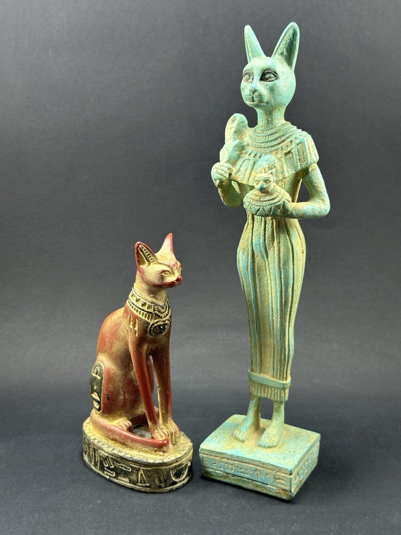 Egyptian Set of Bastet Statues Standing Bastet Statue Free - Etsy
