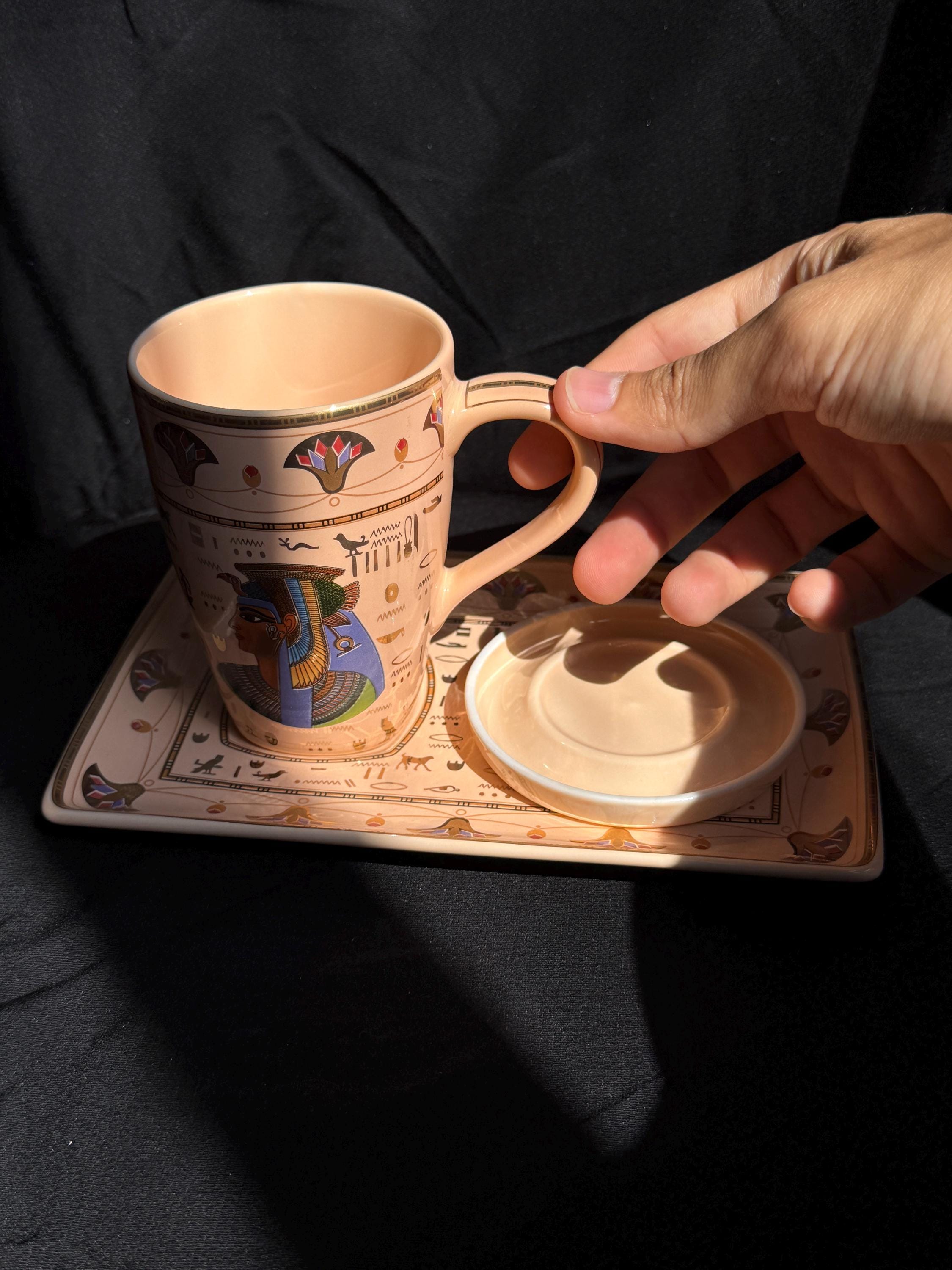 Egyptian Pharaoh Themed Mug Set With Tray, Elegant Nefertiti and ...