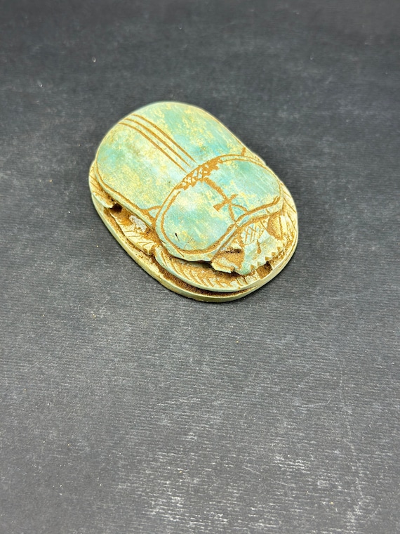 Egyptian Scarab Beetle Carving Vintage White Soapstone Carved Egyptian