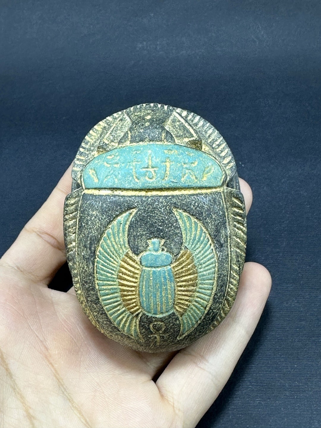 Authentic Ancient Egyptian Scarab Amulet Beetle Heavy Stone Sculpture ...
