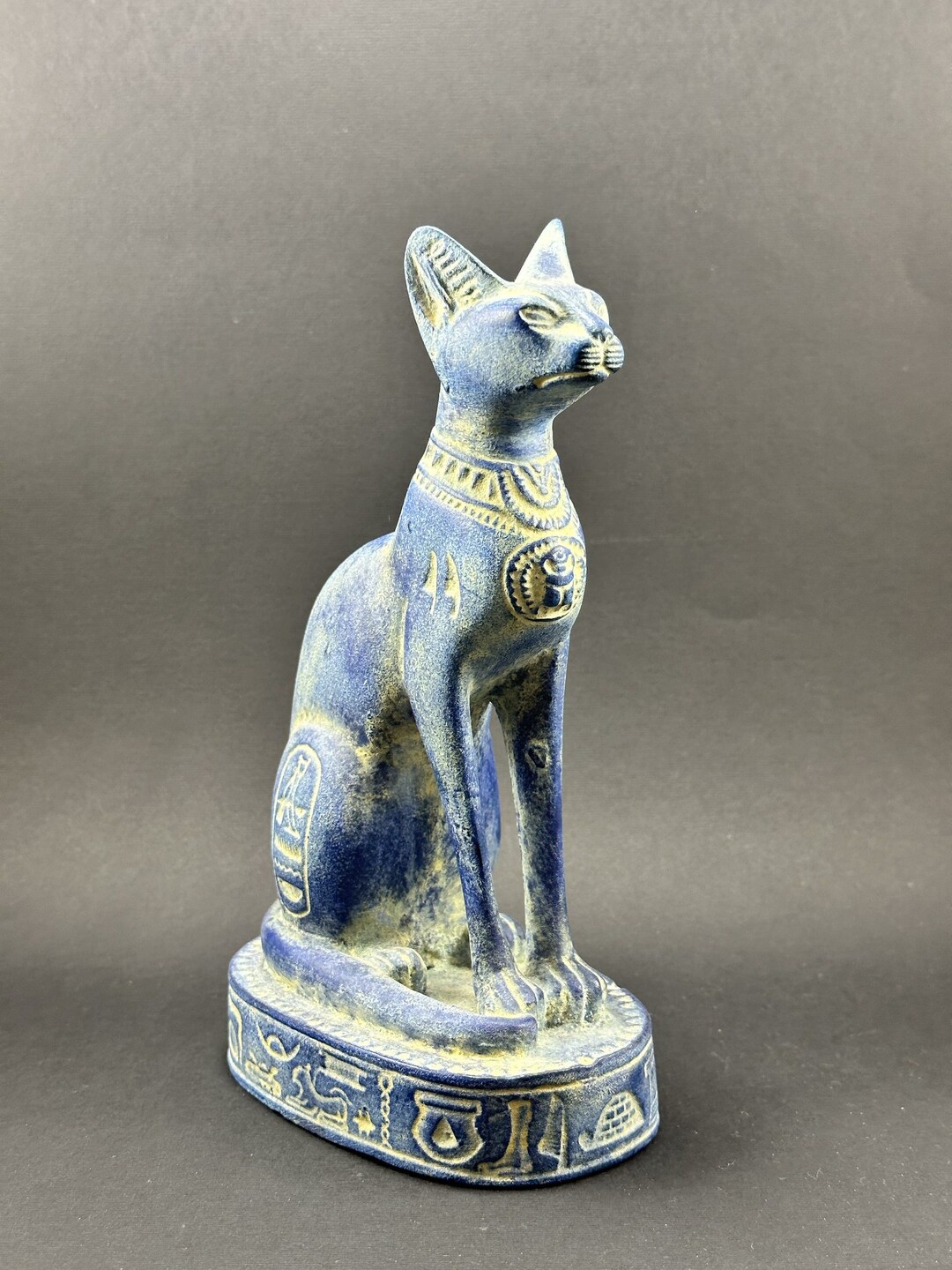 Egyptian Bastet Goddess Statue Blue Color With Eye of Horus on Her ...