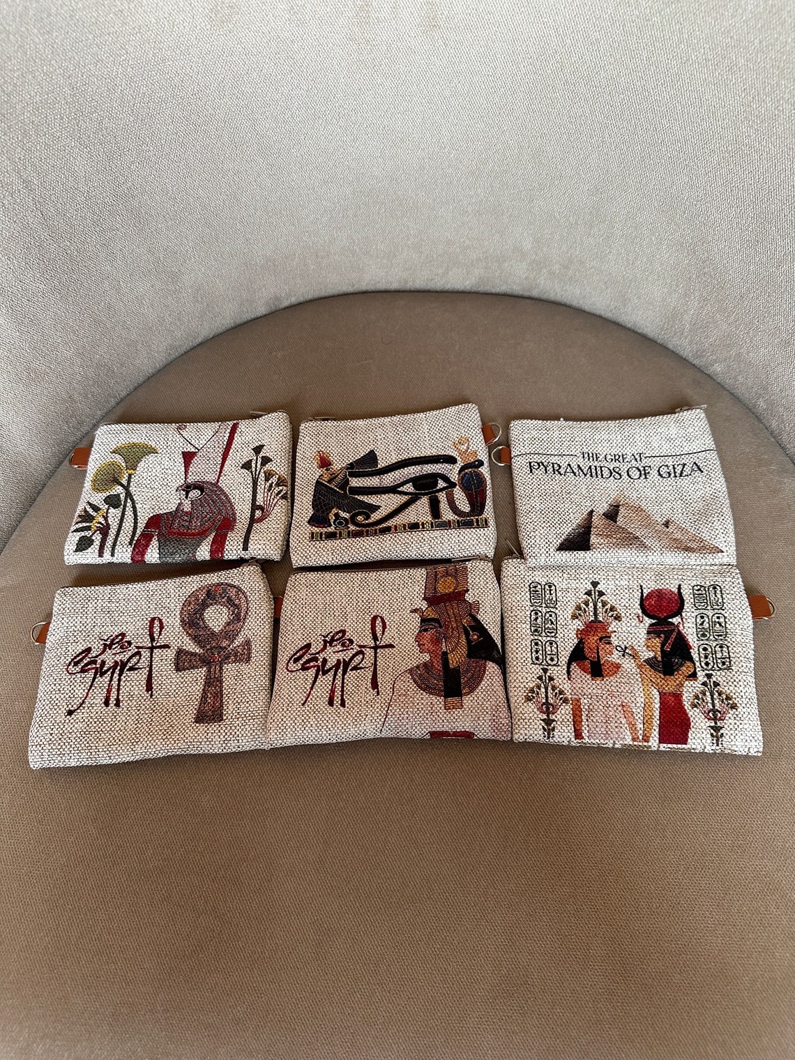 Set of Six Pieces Canvas Wallet - Horus, Eye of Horus, Pyramids of Giza ...