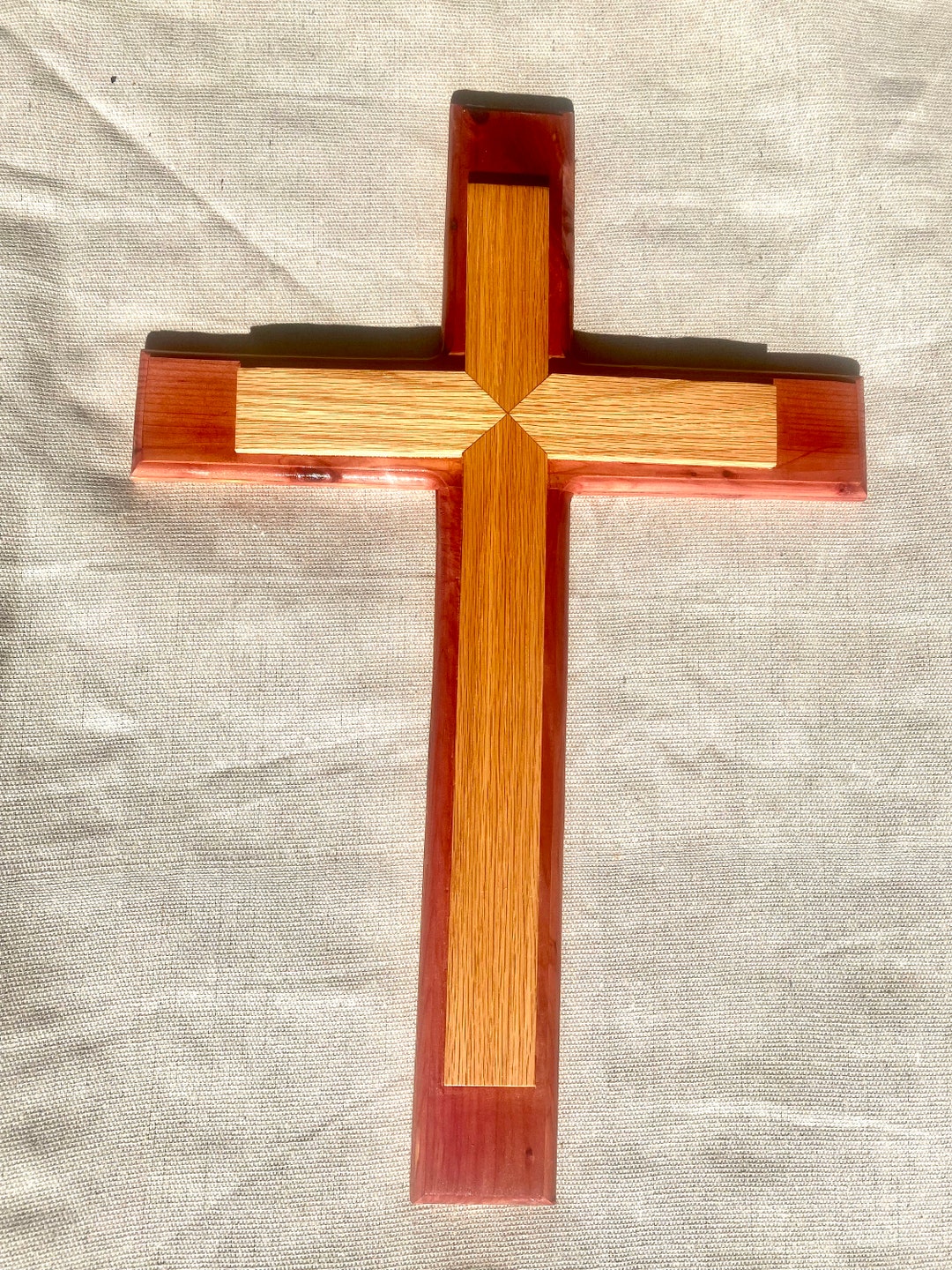 Handcrafted Cedar Cross Wall Hanging With Red Oak Overlay - Etsy