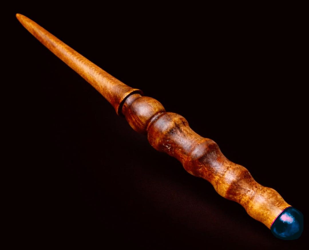 Aetherglass Cedara – Hand Carved Cedar Wand With Blue Glass Pommel ...