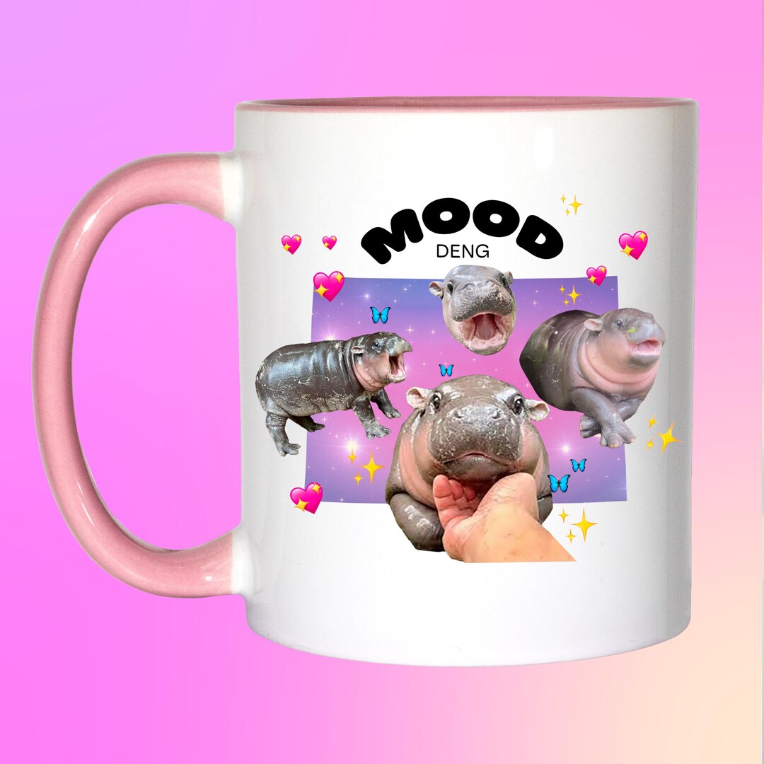 Funny Baby Hippo Mug With Pink Handle, Funny Meme Mug, Pygmy Hippo, Moo ...
