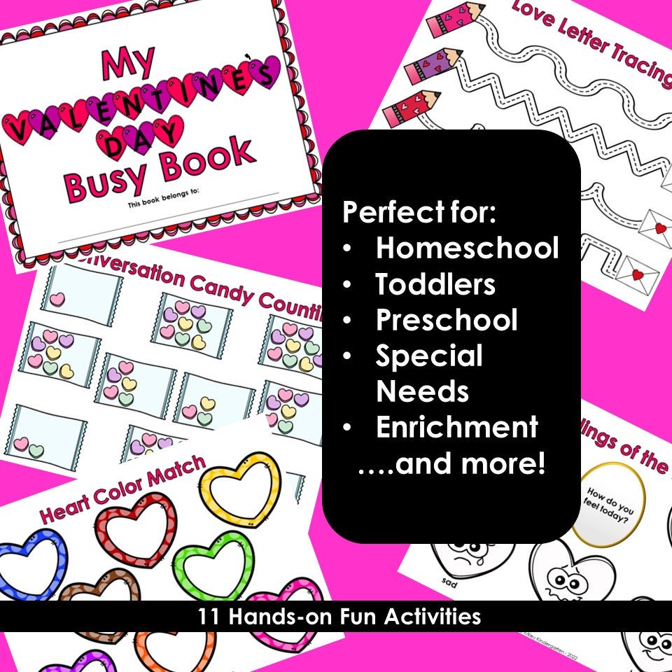 Valentine's Day Busy Book, Valentine Printable, Busy Binder, Toddler ...