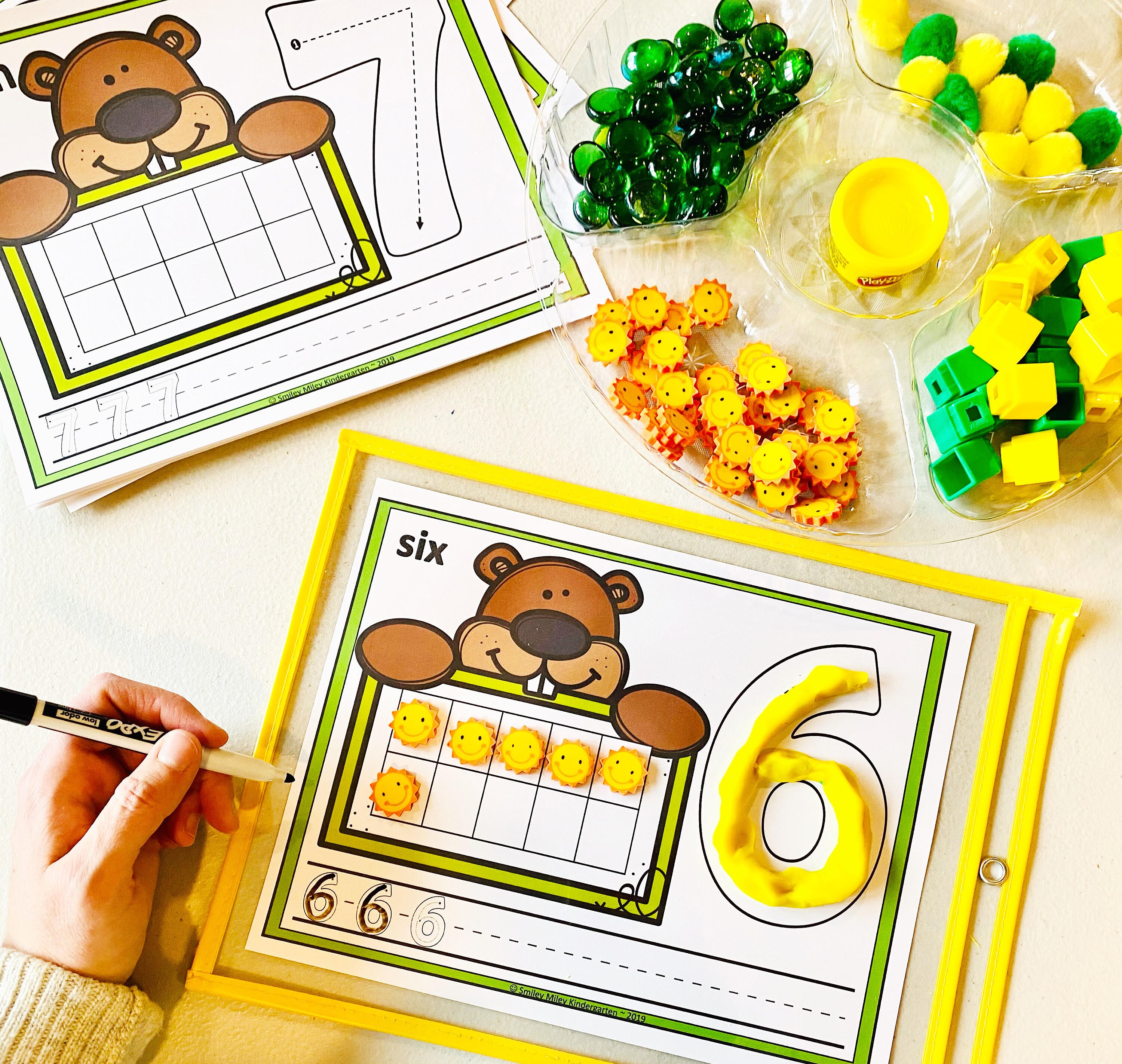 Counting and Numbers Play Dough Tracing Mats, Groundhog Day, Toddler ...