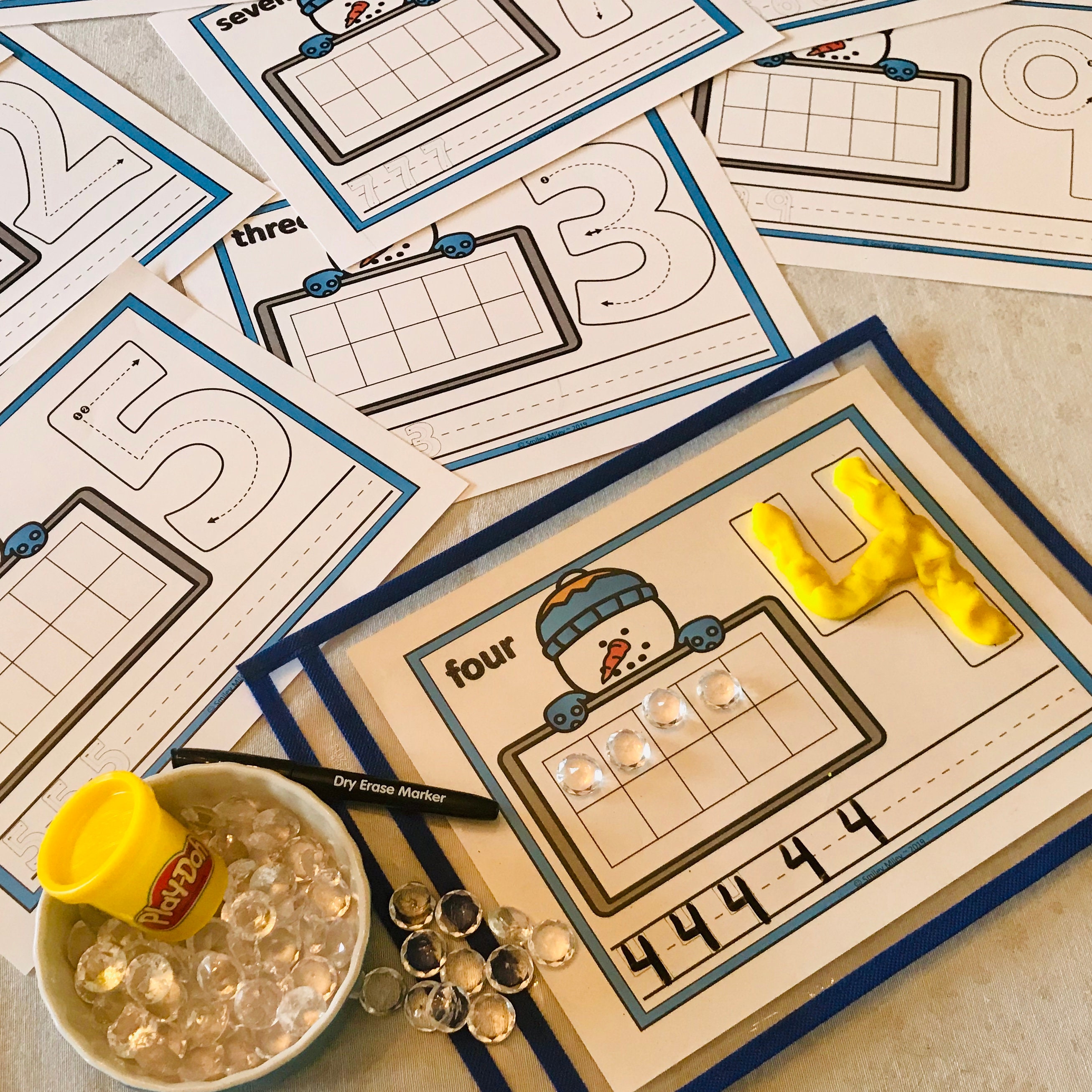 Counting and Numbers Play Dough Tracing Mats, Winter Snowman, Toddler ...