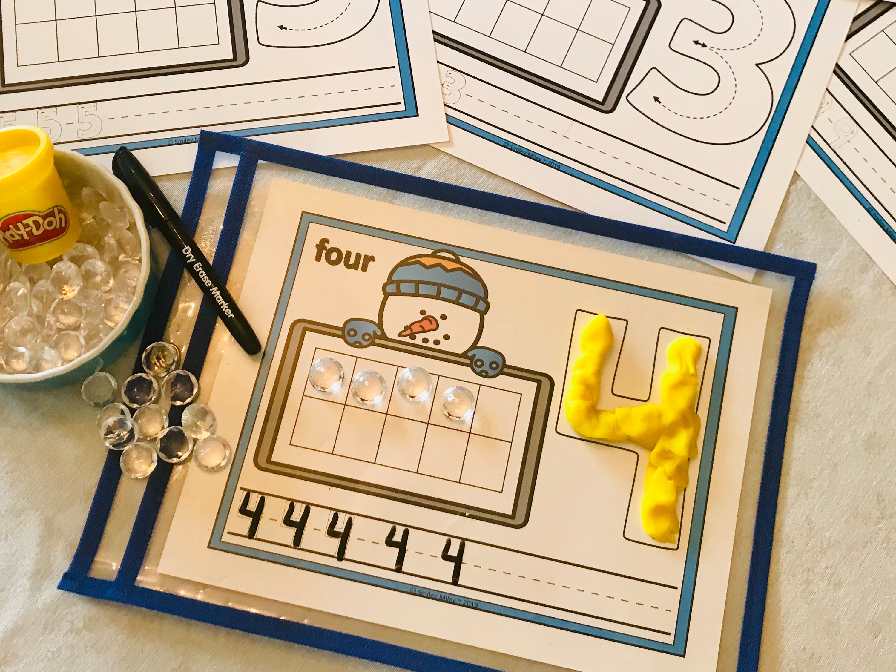 Counting and Numbers Play Dough Tracing Mats, Winter Snowman, Toddler ...
