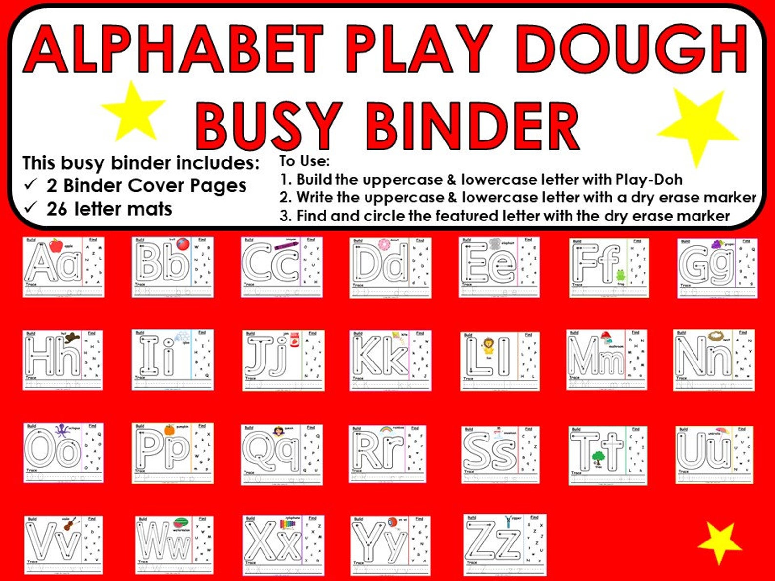 Alphabet Play Dough Tracing Mats, Letter Writing, Preschool Busy Binder ...