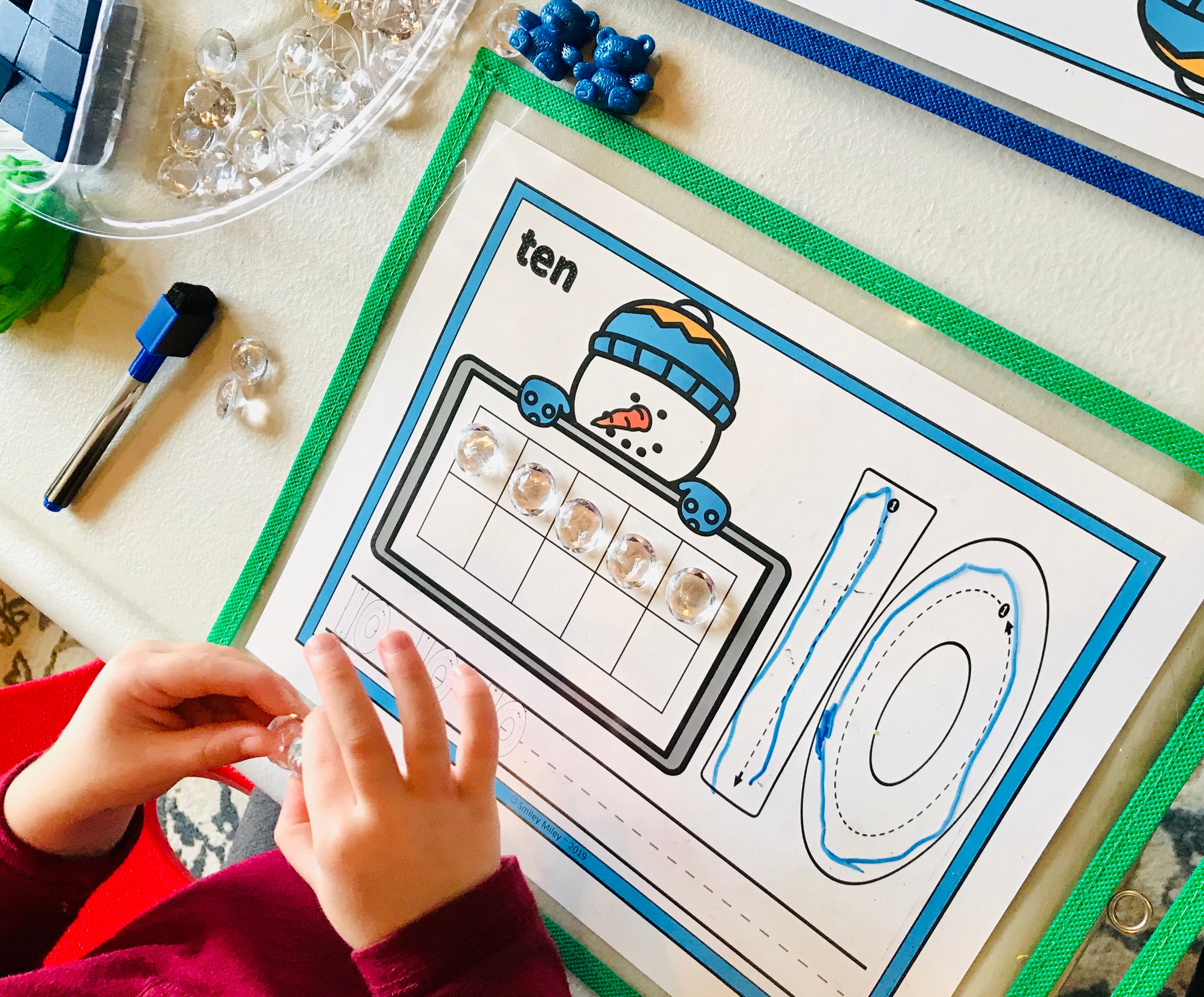 Counting and Numbers Play Dough Tracing Mats, Winter Snowman, Toddler ...