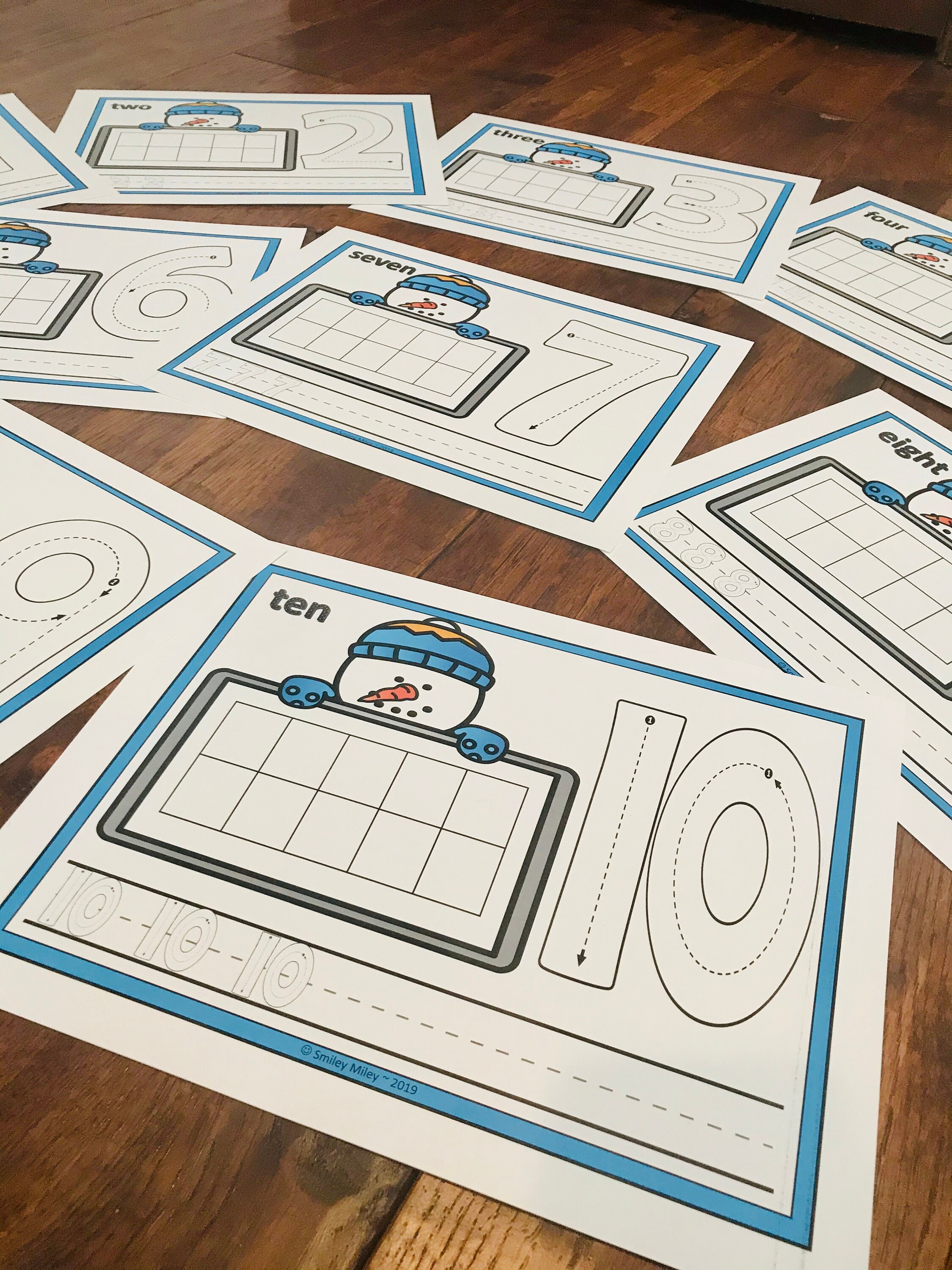 Counting and Numbers Play Dough Tracing Mats, Winter Snowman, Toddler ...