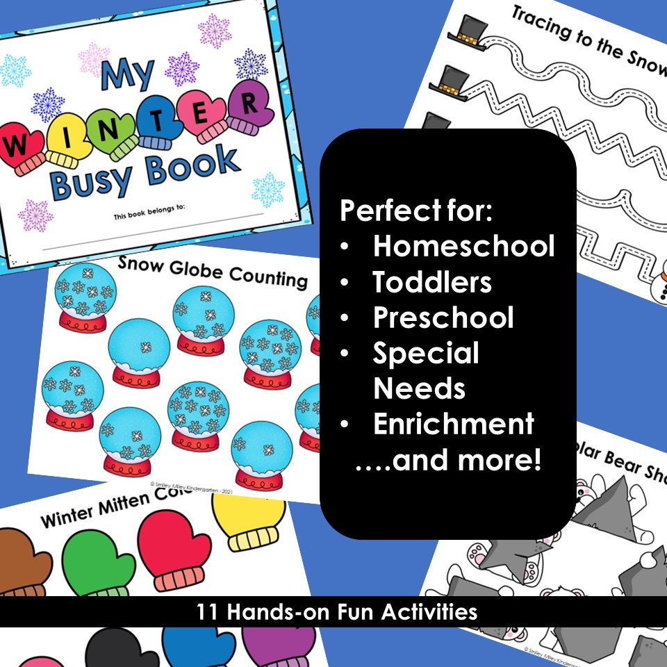 Toddler Preschool Busy Book Binder, Winter Learning Binder, Educational ...