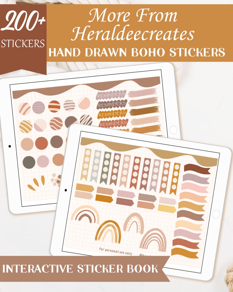 Hand Drawn BOHO Digital Stickers Digital Planner Stickers - Etsy