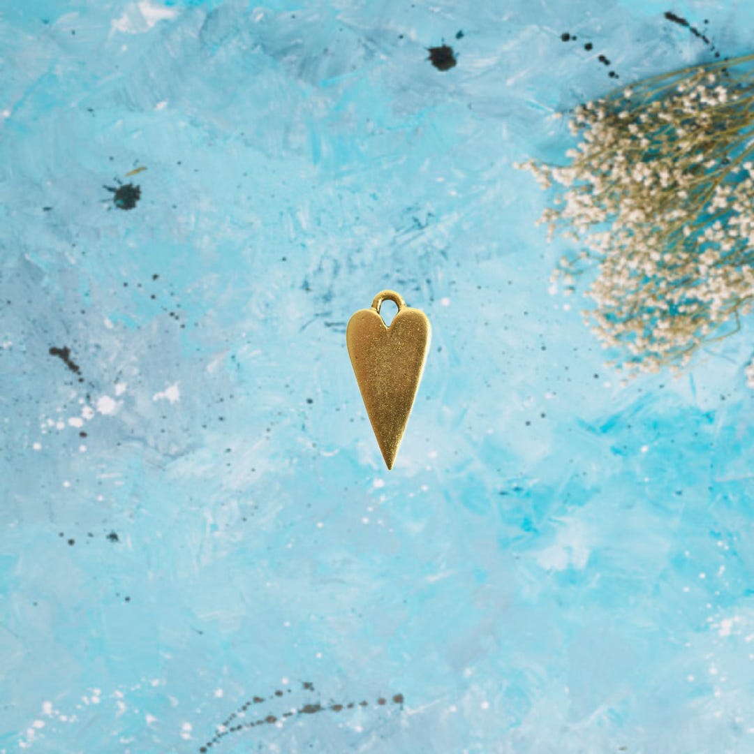 Heart Charm Small Elongated Heart Antique Gold for Creating Jewelry ...