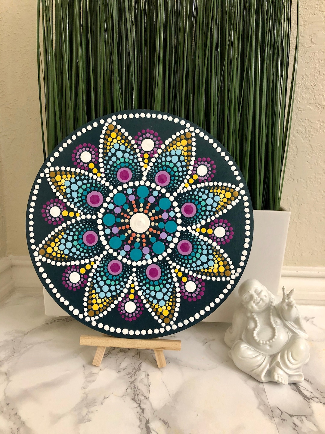 Flower Power Dot Mandala Wall Art - Etsy