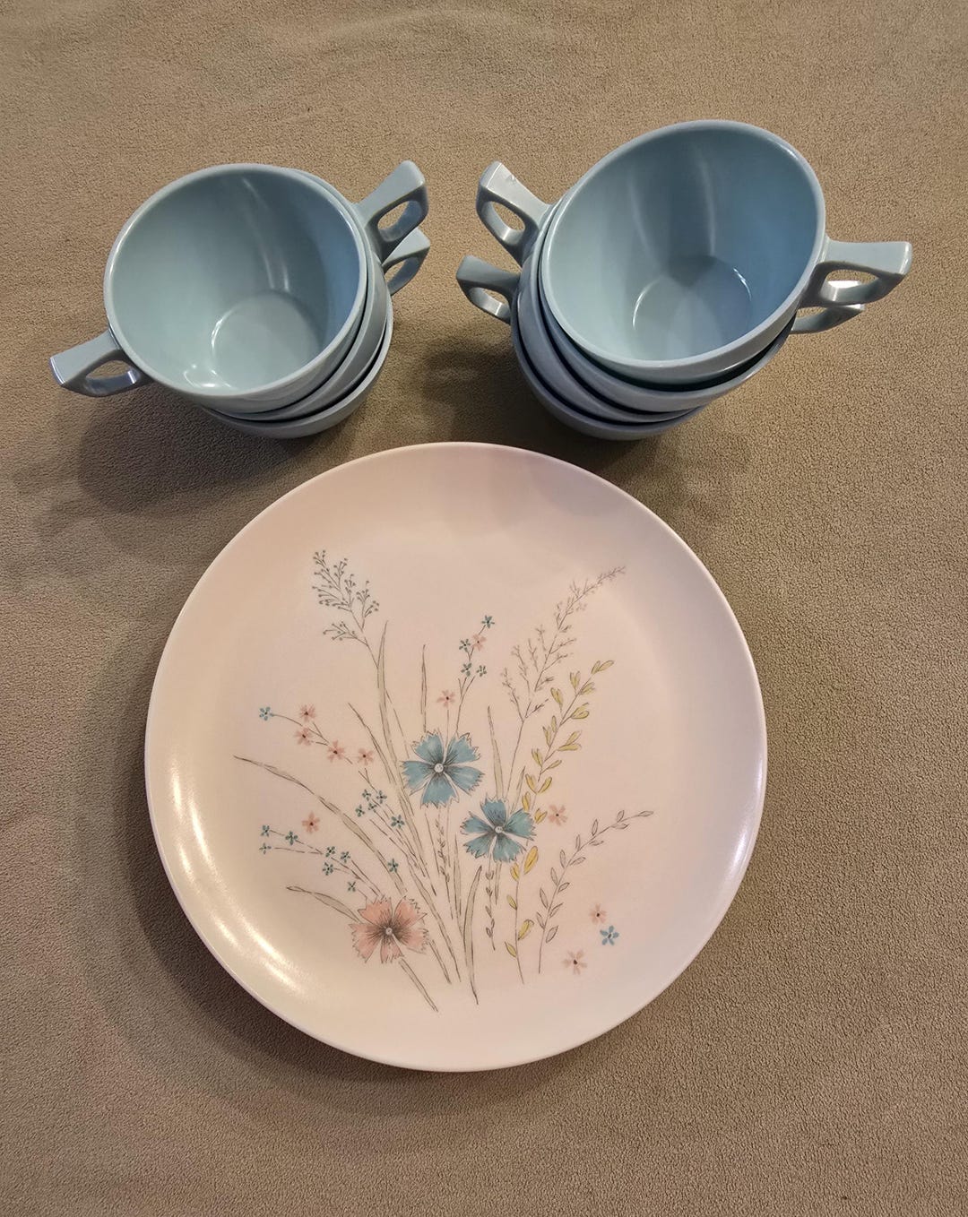 Vintage 14 Piece Melmac Sun Valley Dinner Plate and Cup Set From 1960's ...
