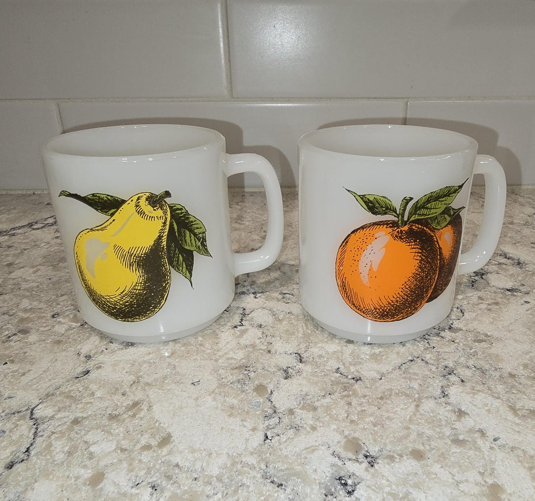 Set of 2 Vintage Glasbake Milk Glass Coffee/tea Cups, Fruit Mugs - Etsy