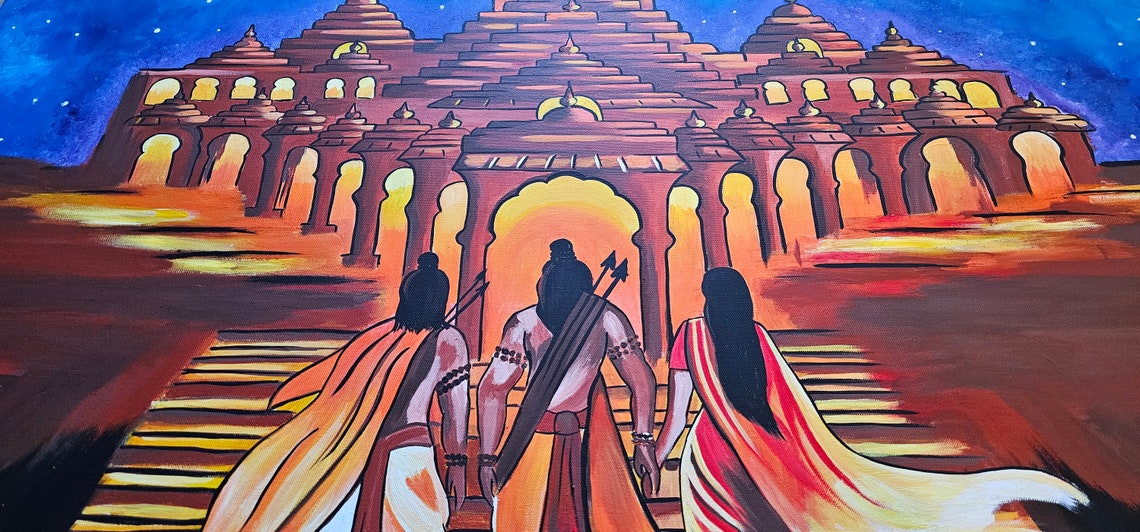 Ayodhya Shri Ram Mandir Painting on Canvas, Indian Art, Wall Home Decor ...