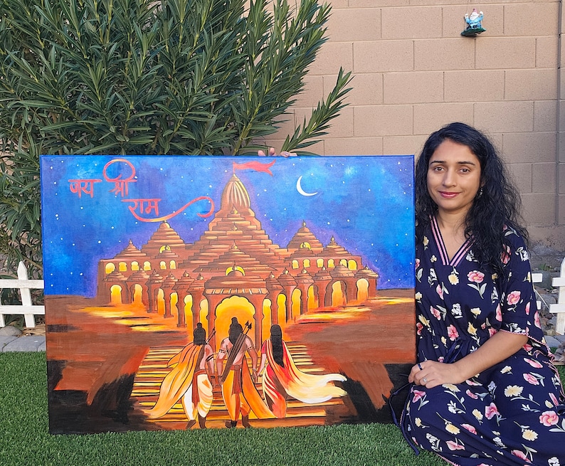 Ayodhya Shri Ram Mandir Painting on Canvas, Indian Art, Wall Home Decor ...