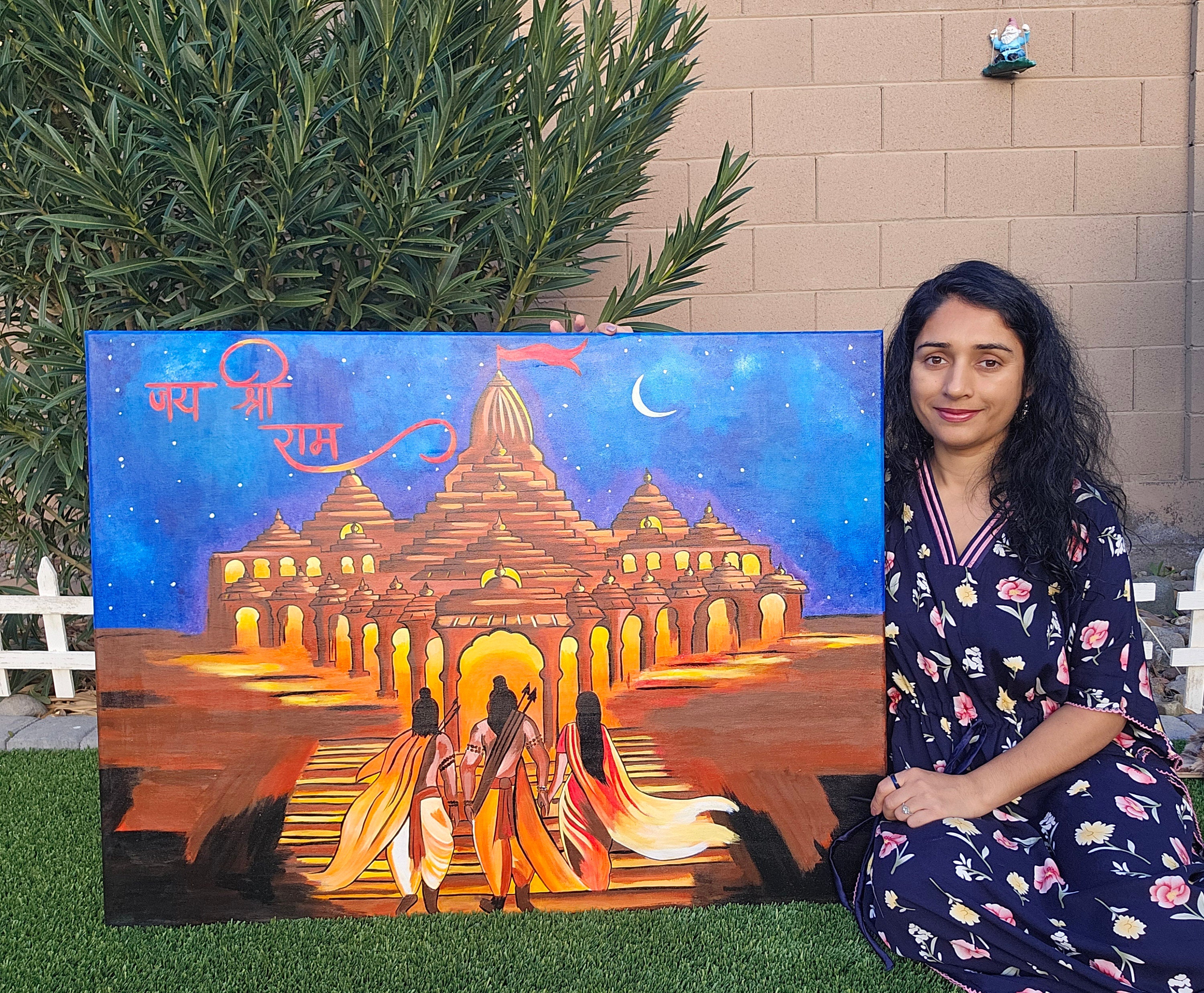 Ayodhya Shri Ram Mandir Painting on Canvas, Indian Art, Wall Home Decor ...