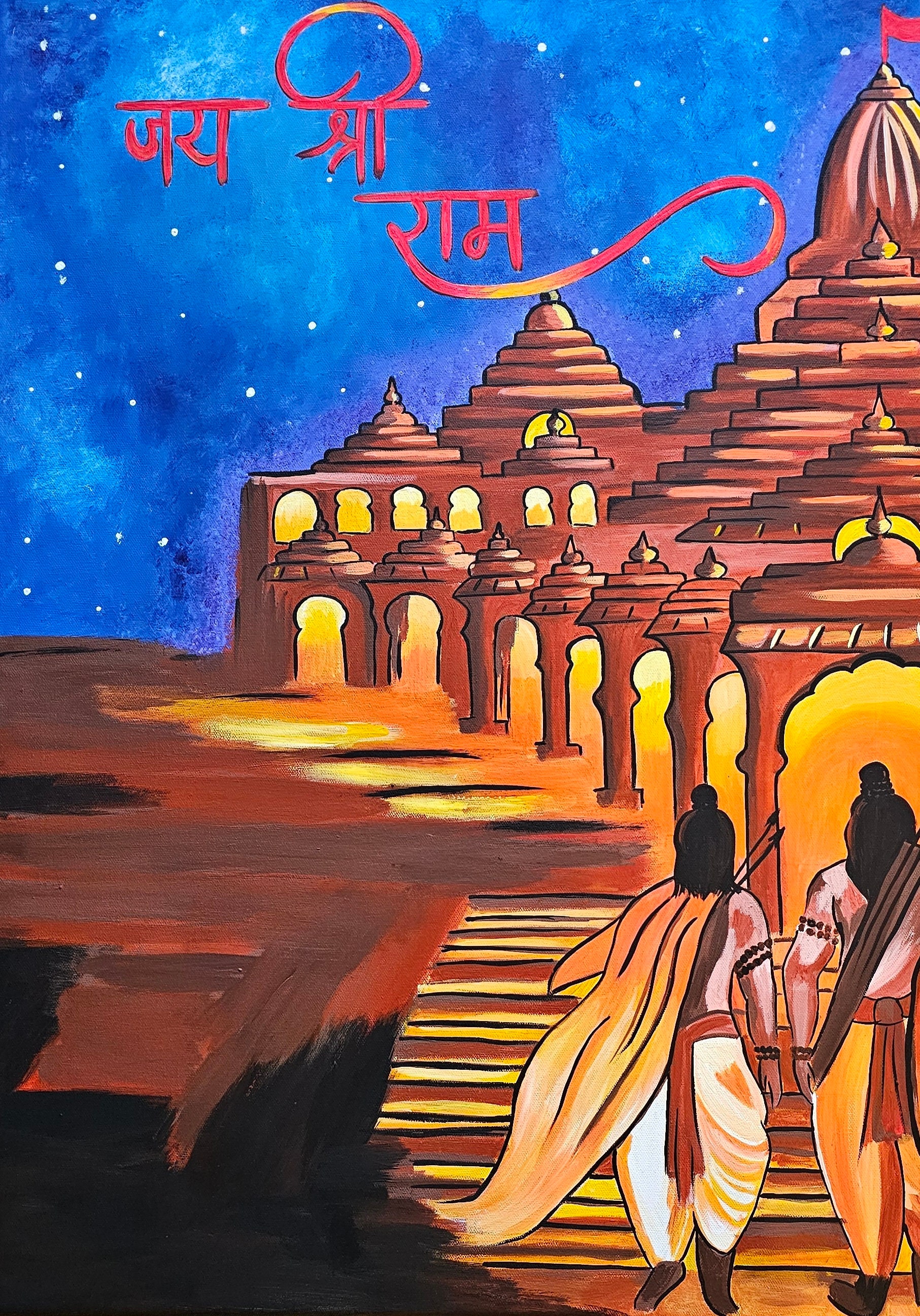 Ayodhya Shri Ram Mandir Painting on Canvas, Indian Art, Wall Home Decor ...