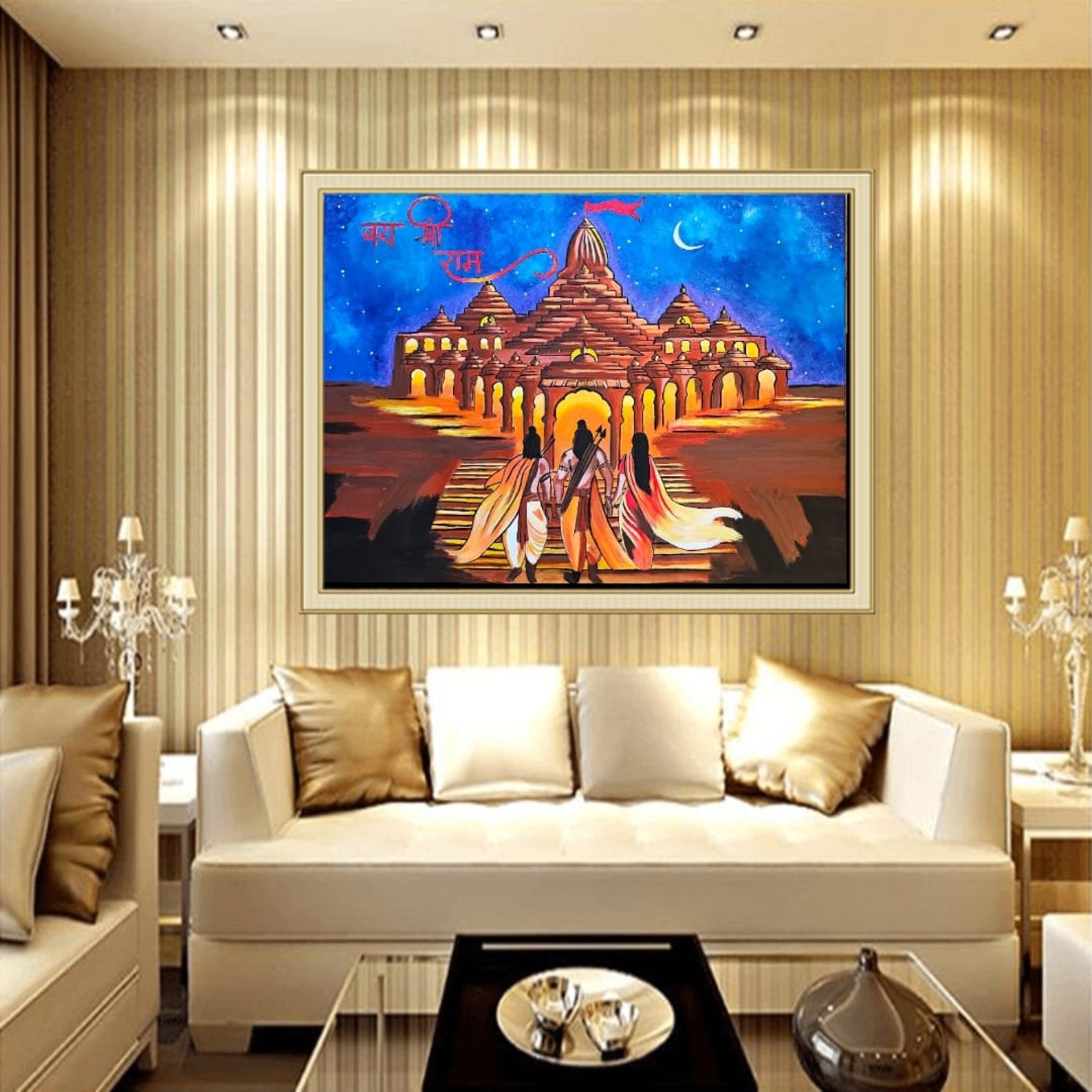 Ayodhya Shri Ram Mandir Painting on Canvas, Indian Art, Wall Home Decor ...