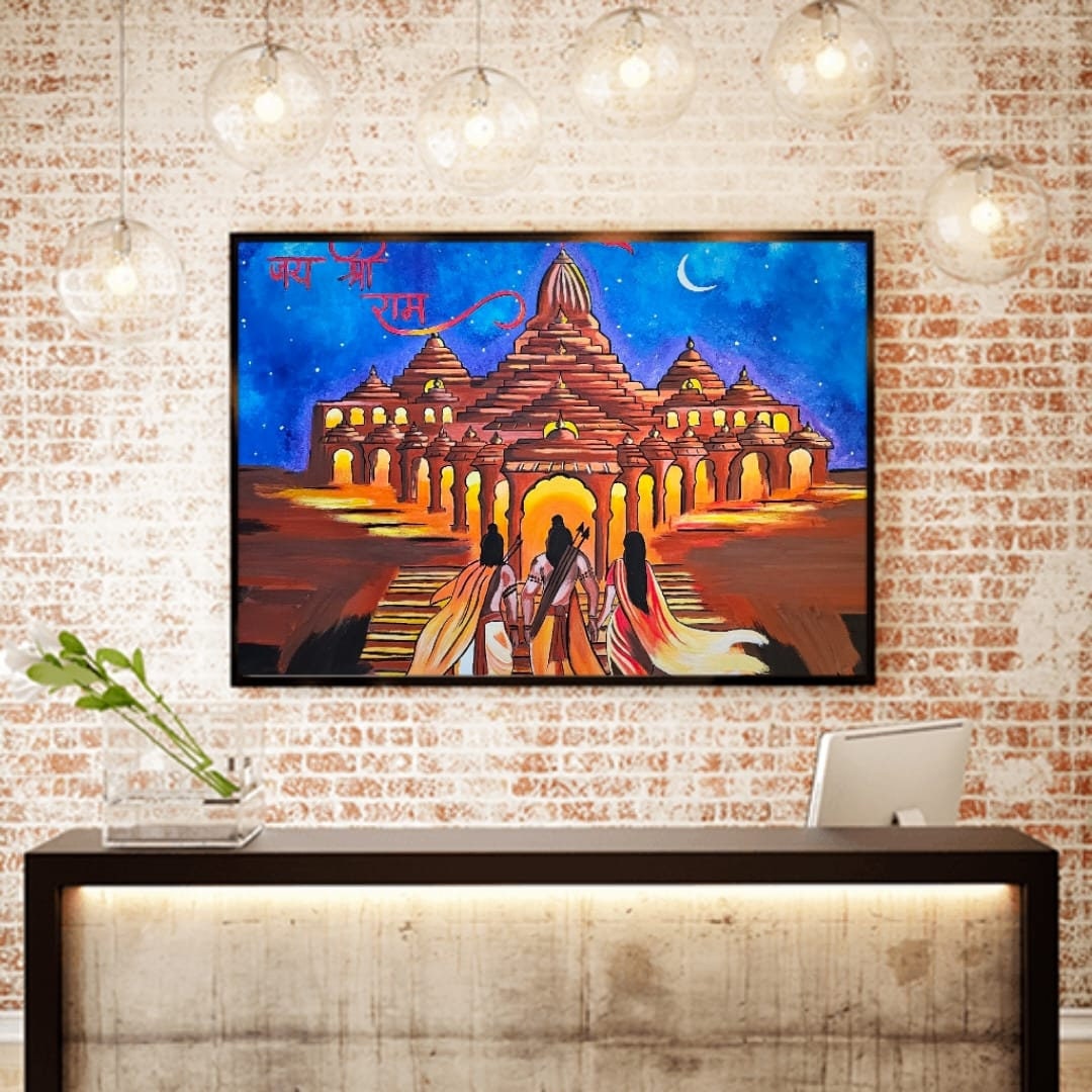 Ayodhya Shri Ram Mandir Painting on Canvas, Indian Art, Wall Home Decor ...