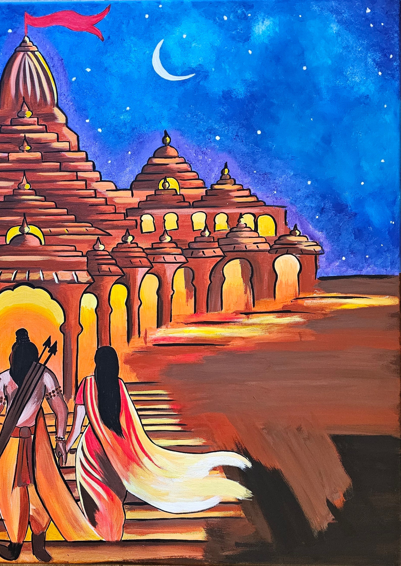 Ayodhya Shri Ram Mandir Painting on Canvas, Indian Art, Wall Home Decor ...
