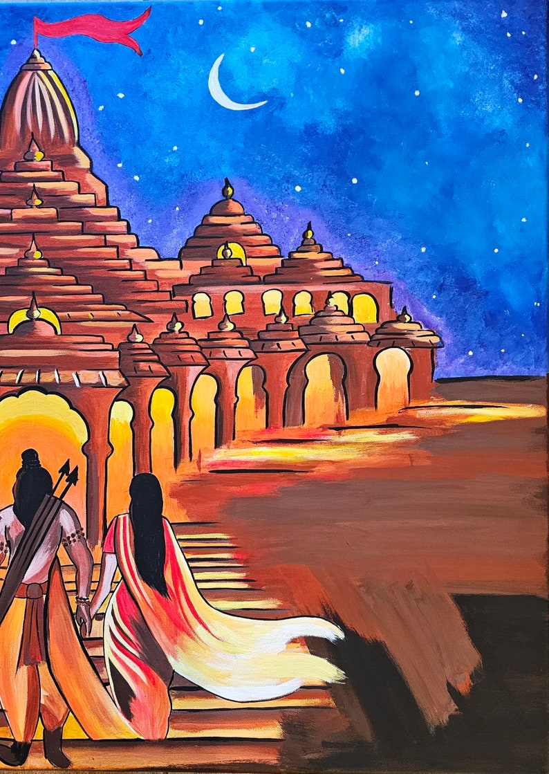 Ayodhya Shri Ram Mandir Painting on Canvas, Indian Art, Wall Home Decor ...