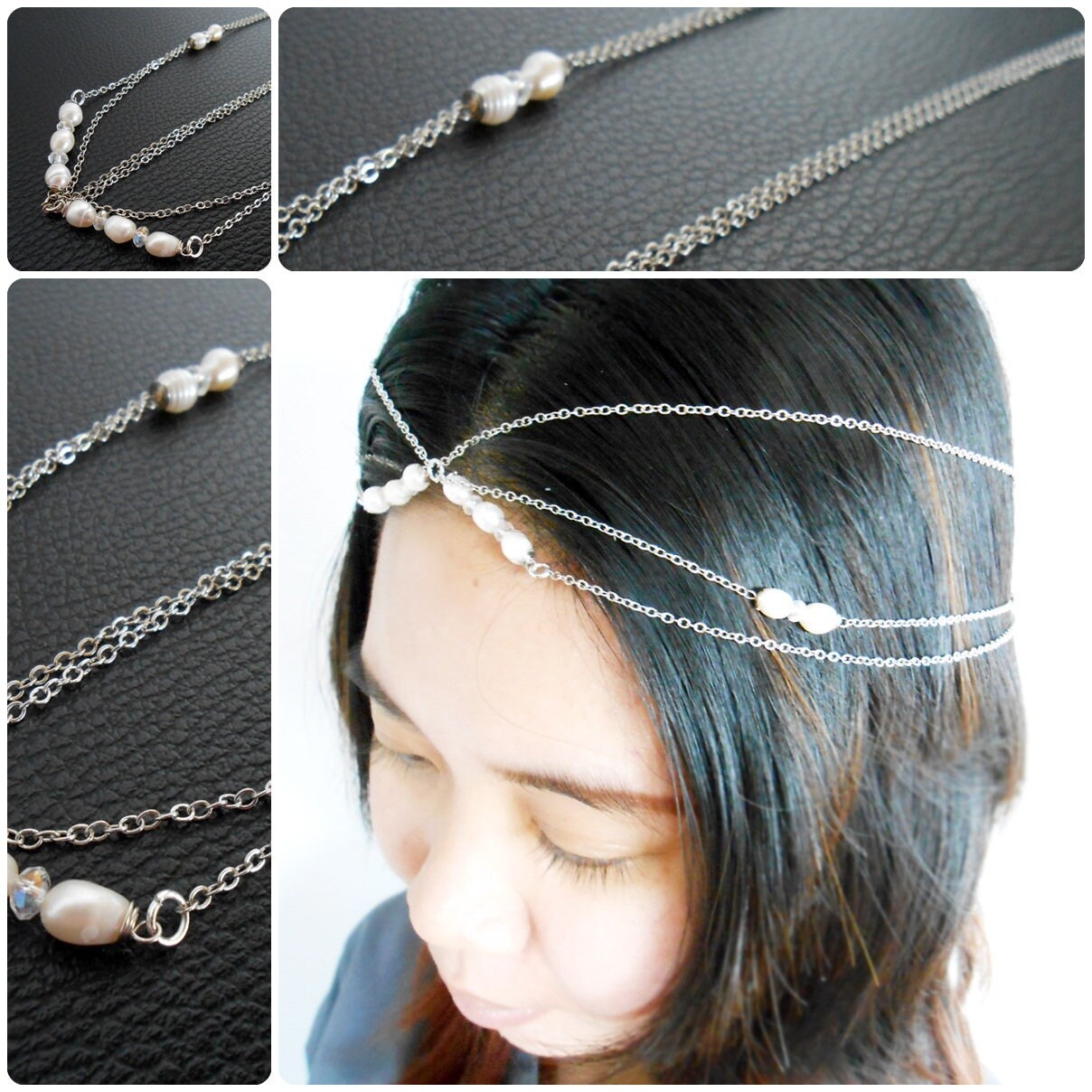 H4 Hair Chain Accessory Gold Chain With Pearls and Crystal - Etsy