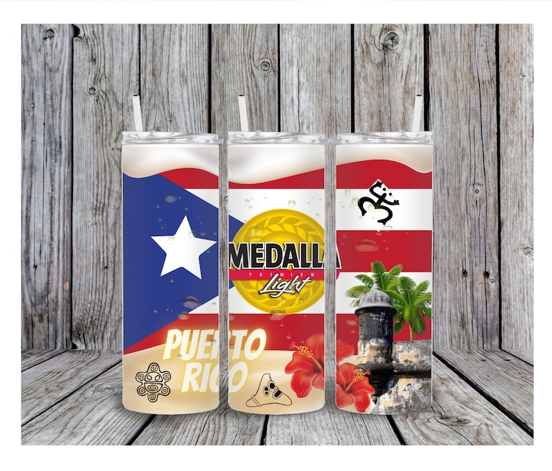 Puerto Rico Flag Medalla Beer-sublimation Tumbler Wrap-20 Oz PNG-2 ...