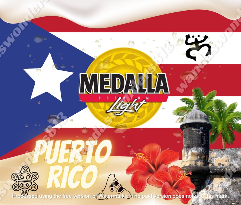 Puerto Rico Flag Medalla Beer-sublimation Tumbler Wrap-20 Oz PNG-2 ...