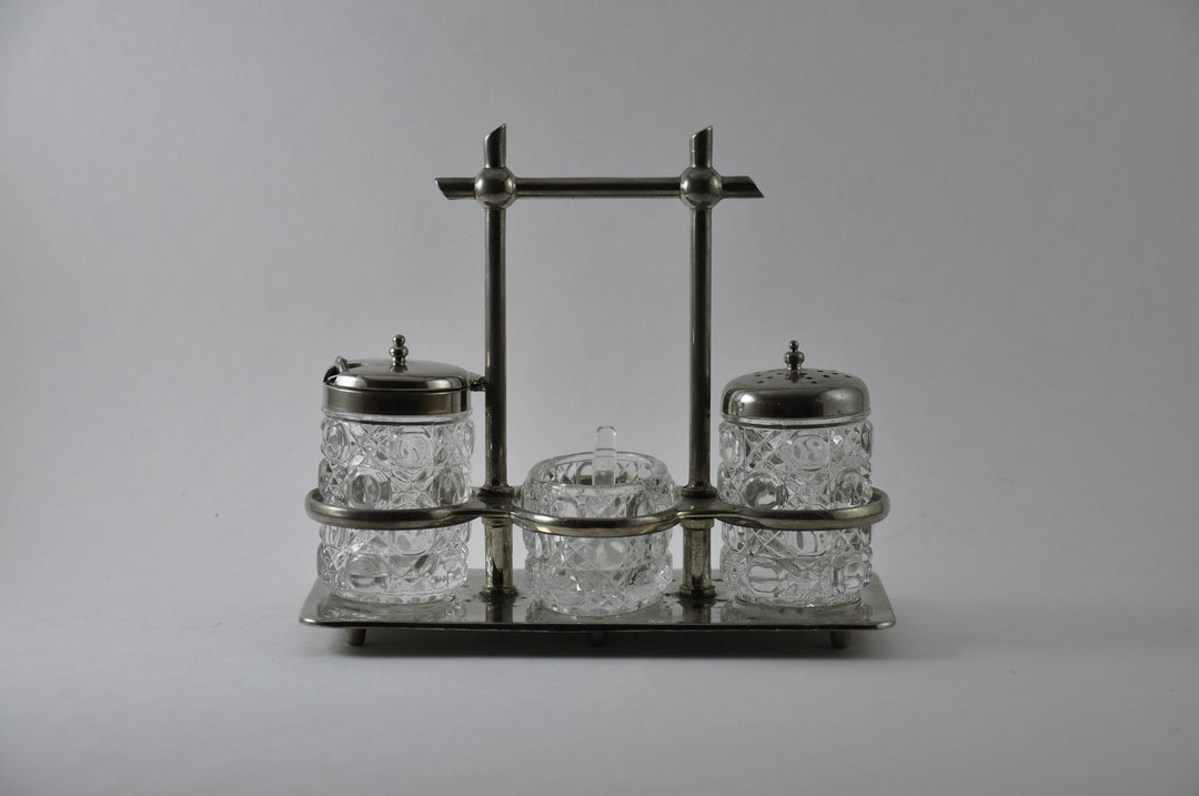 Crystal Condiment Set With Metal Tray From Germany - Etsy