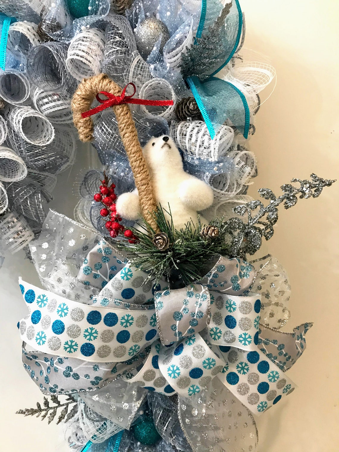 Christmas Candy Cane Wreath Polar Bear Wreath Christmas - Etsy