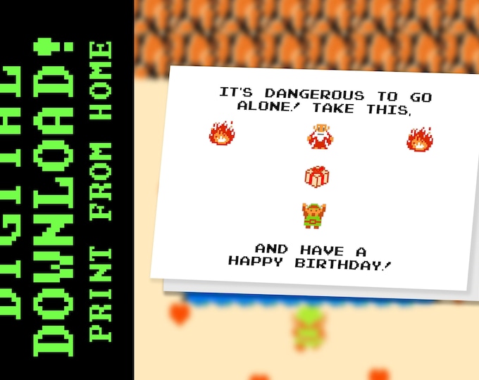PRINTABLE Legend of Zelda Birthday Card W/envelope - DIGITAL DOWNLOAD ...