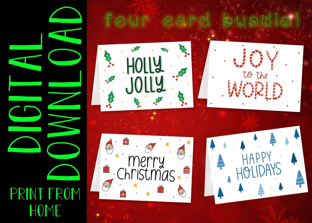 PRINTABLE Christmas Holiday Card Bundle Four Pack DIGITAL - Etsy