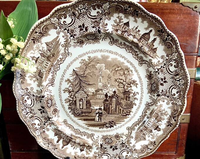 Antique Adams Staffordshire Spanish Convent Brown Transferware Dinner ...