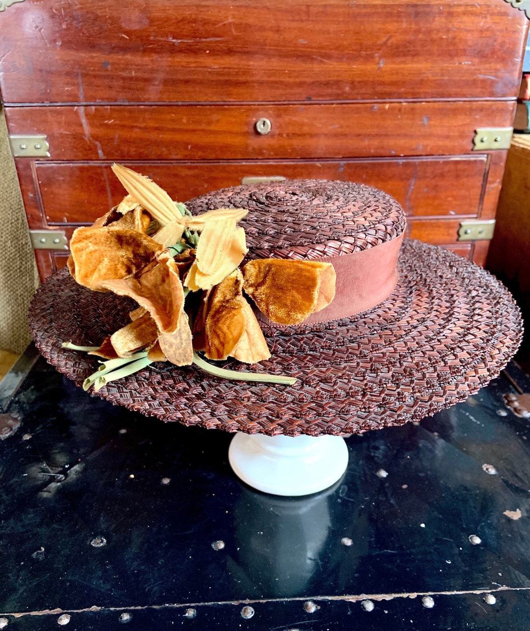 Vintage Jean Allen Styled by Gage Girls Brown Straw Hat With Flowers ...