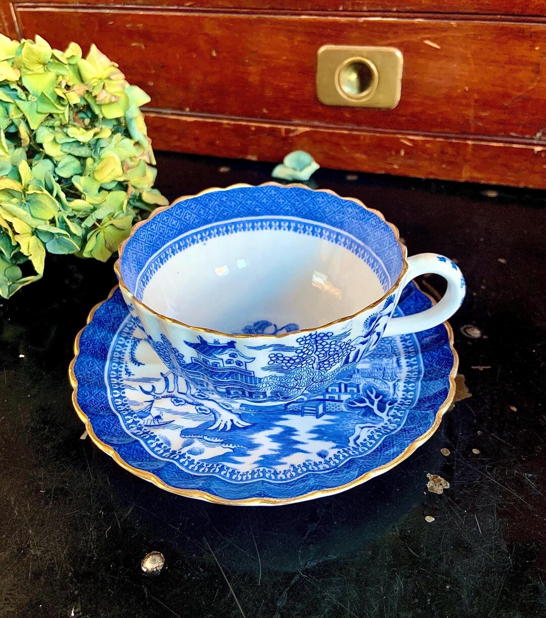 Victorian Spode Copeland Mandarin Blue Willow With Gilted Rim Teacup ...