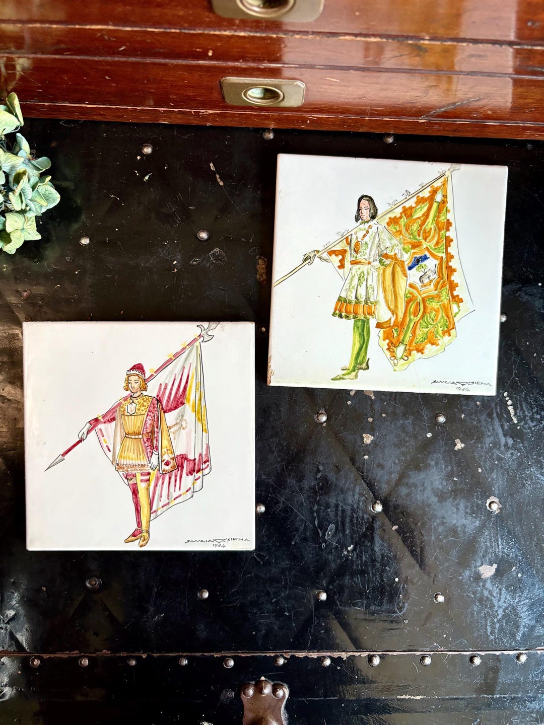 Set of 2 Vintage Italian Hand-painted Imola Ceramica/ceramic Tiles With ...