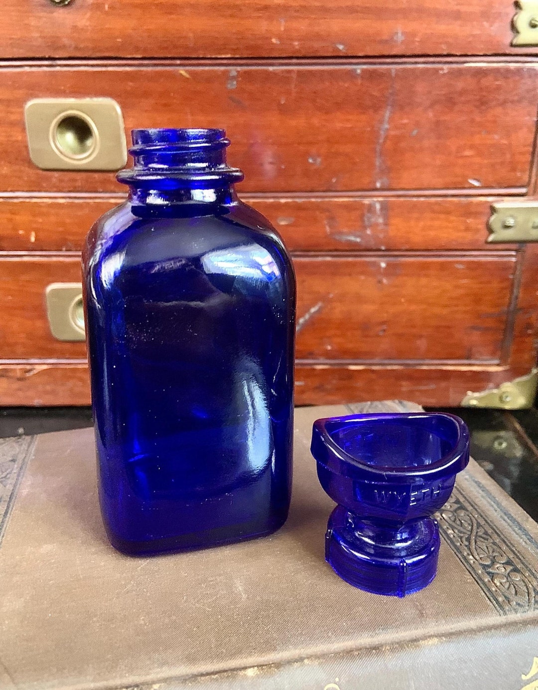 Wyeth 5.5” Collyrium Blue Apothecary Bottle/combination of Eye Cup Wash ...