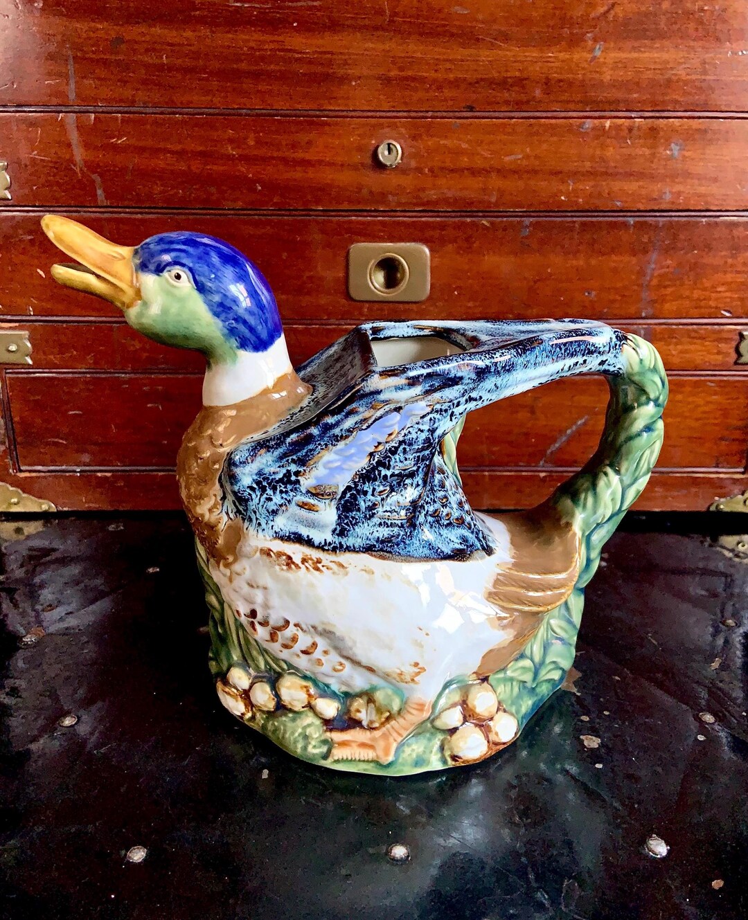 Vintage Majolica Duck Water Pitcher - Etsy