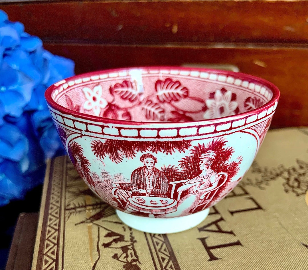 Antique Red Transferware 3” Handless Cup - Etsy