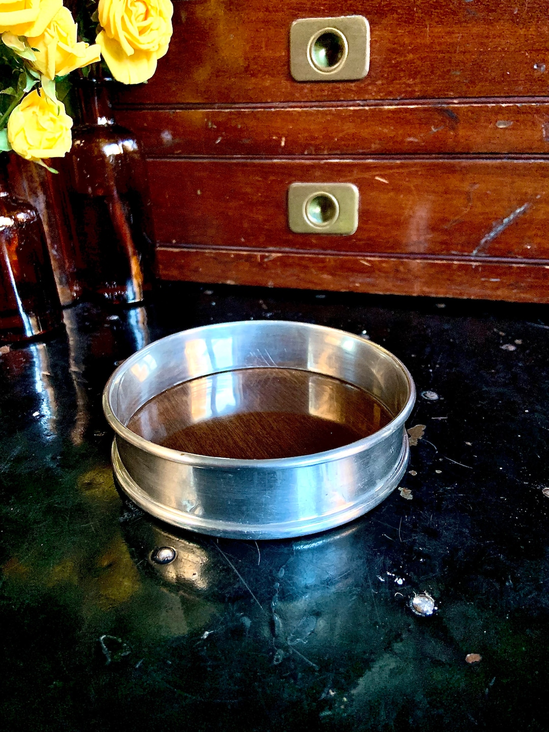 Vintage Cartier Pewter 4.5" Wine Bottle Coaster With Formica Center - Etsy