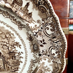 Antique Adams Staffordshire Spanish Convent Brown Transferware Dinner ...