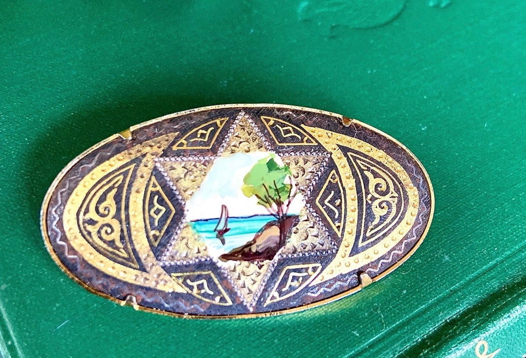 Vintage Black and Gold Tone Damascene Star of David Brooch With ...
