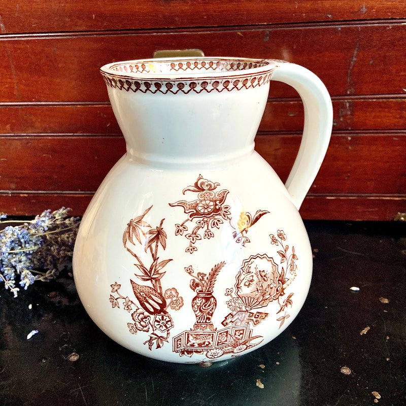 Brown Transferware Pitcher - Etsy