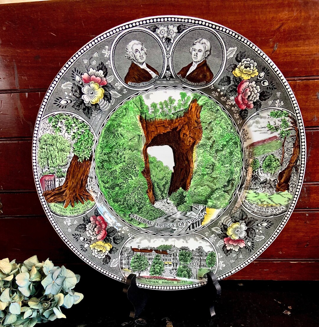 Old English Staffordshire Ware Plate - Picturesque Natural Bridge of ...