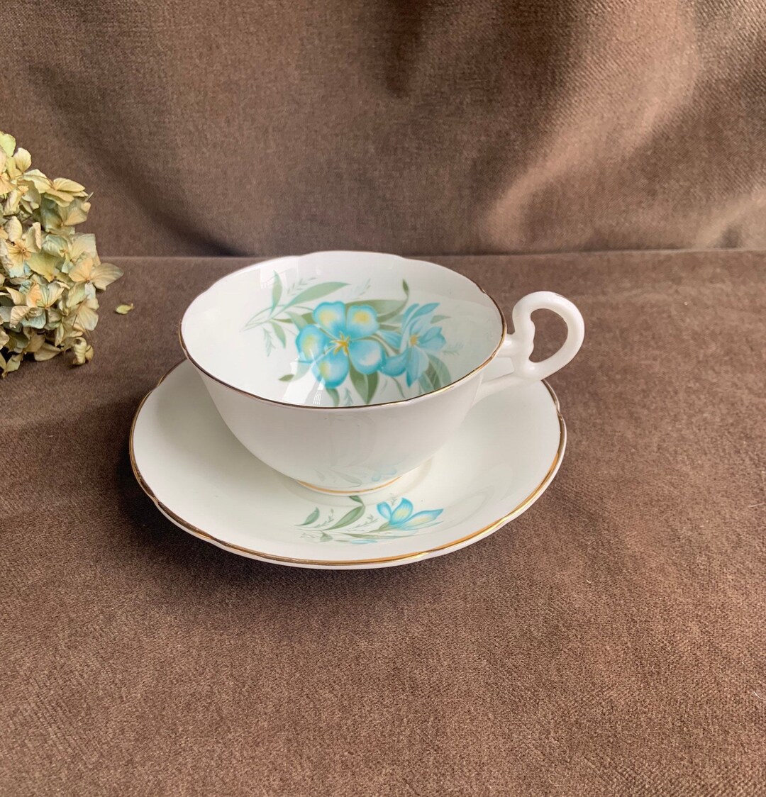 Vintage Consort Bone Blue Flowers China Teacup and Saucer - Etsy